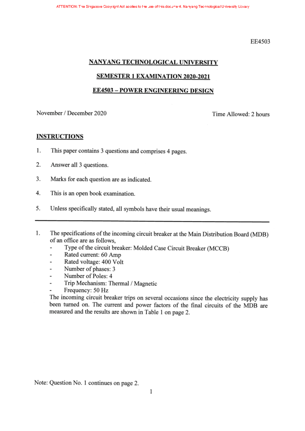 EE4503 2020-2021 Sem 1 Past Year Paper Analysis - Studocu