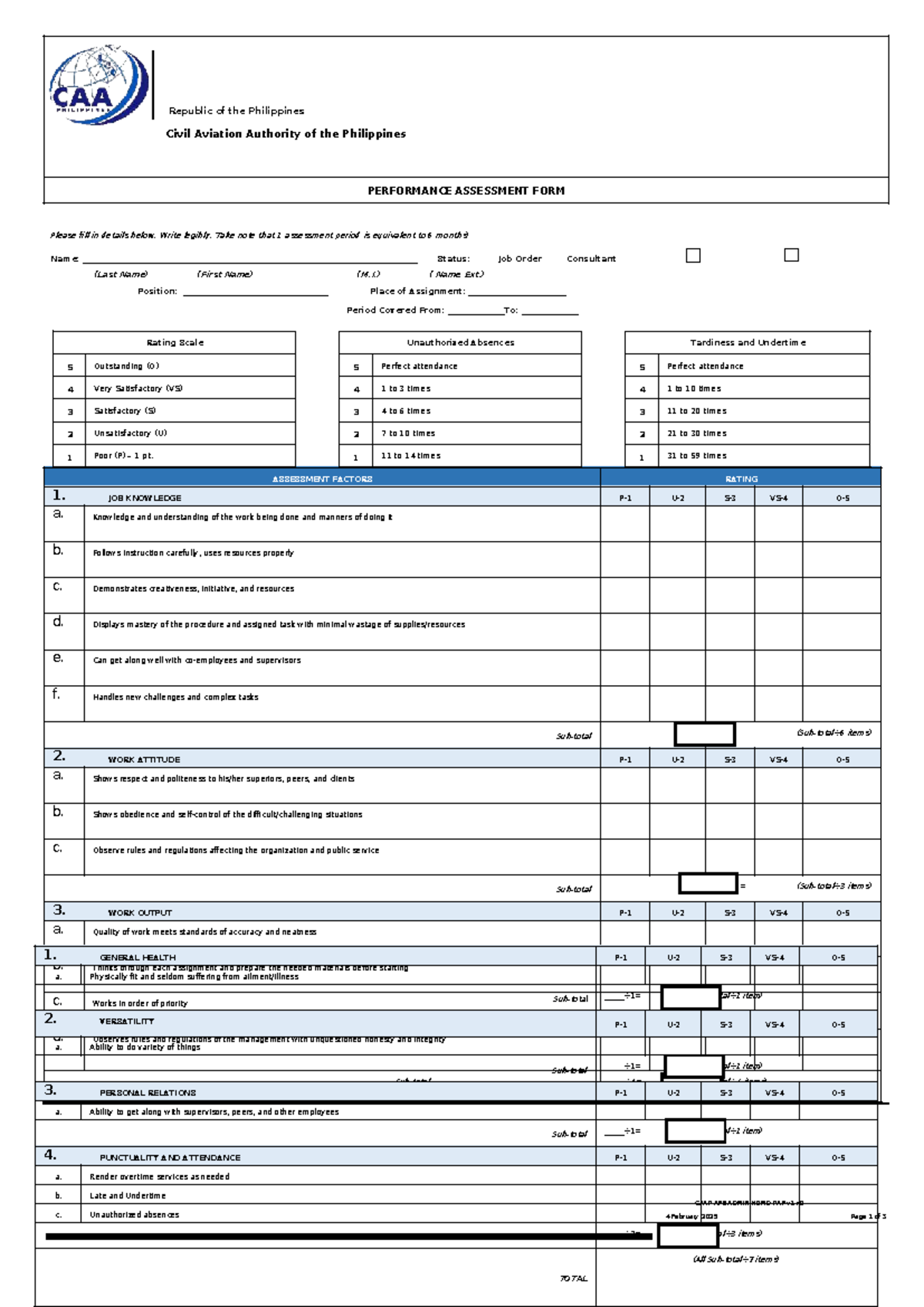 Philippines CAAP Performance Assessment Form v1 r0 4 February 2025 ...
