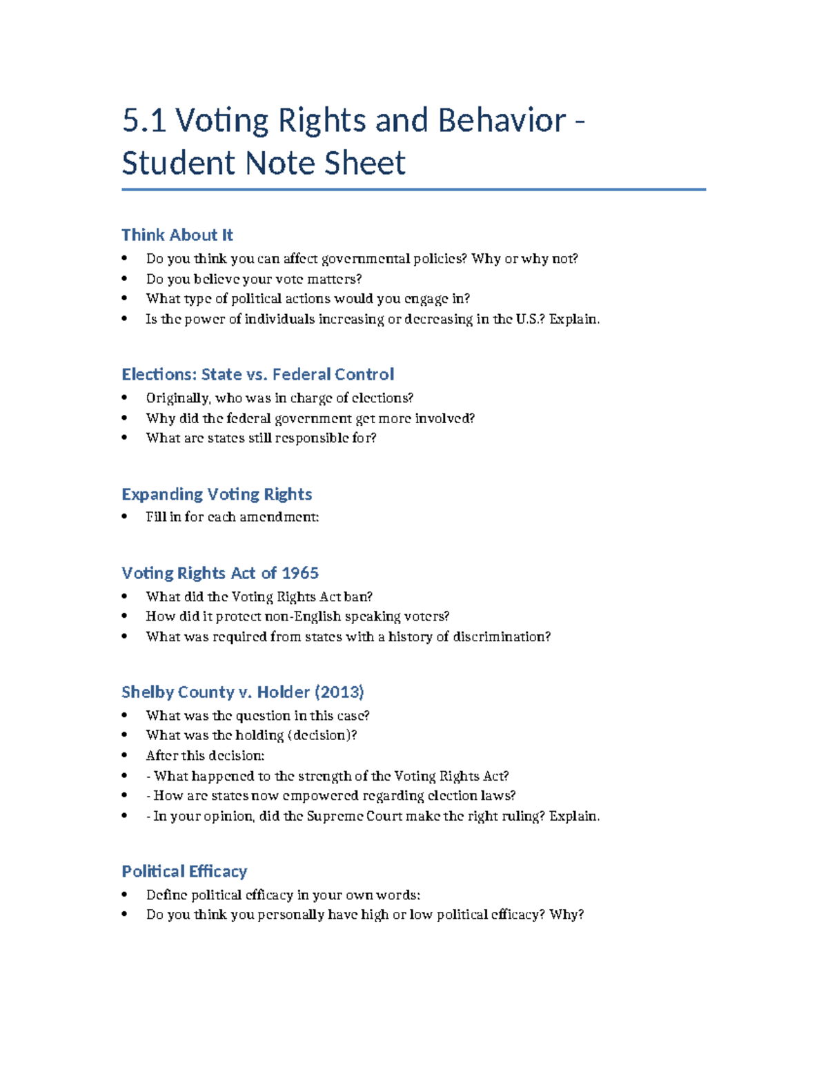 Unit 5 - Political Participation: Voting Rights & Behavior Notes - Studocu