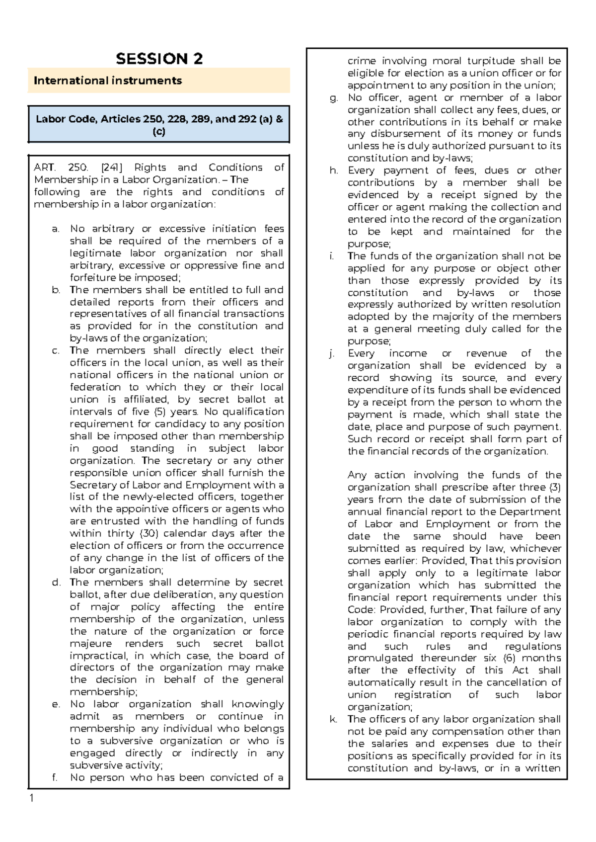 Labor Law 2: Compilation of Key Articles on Labor Rights and Conditions ...