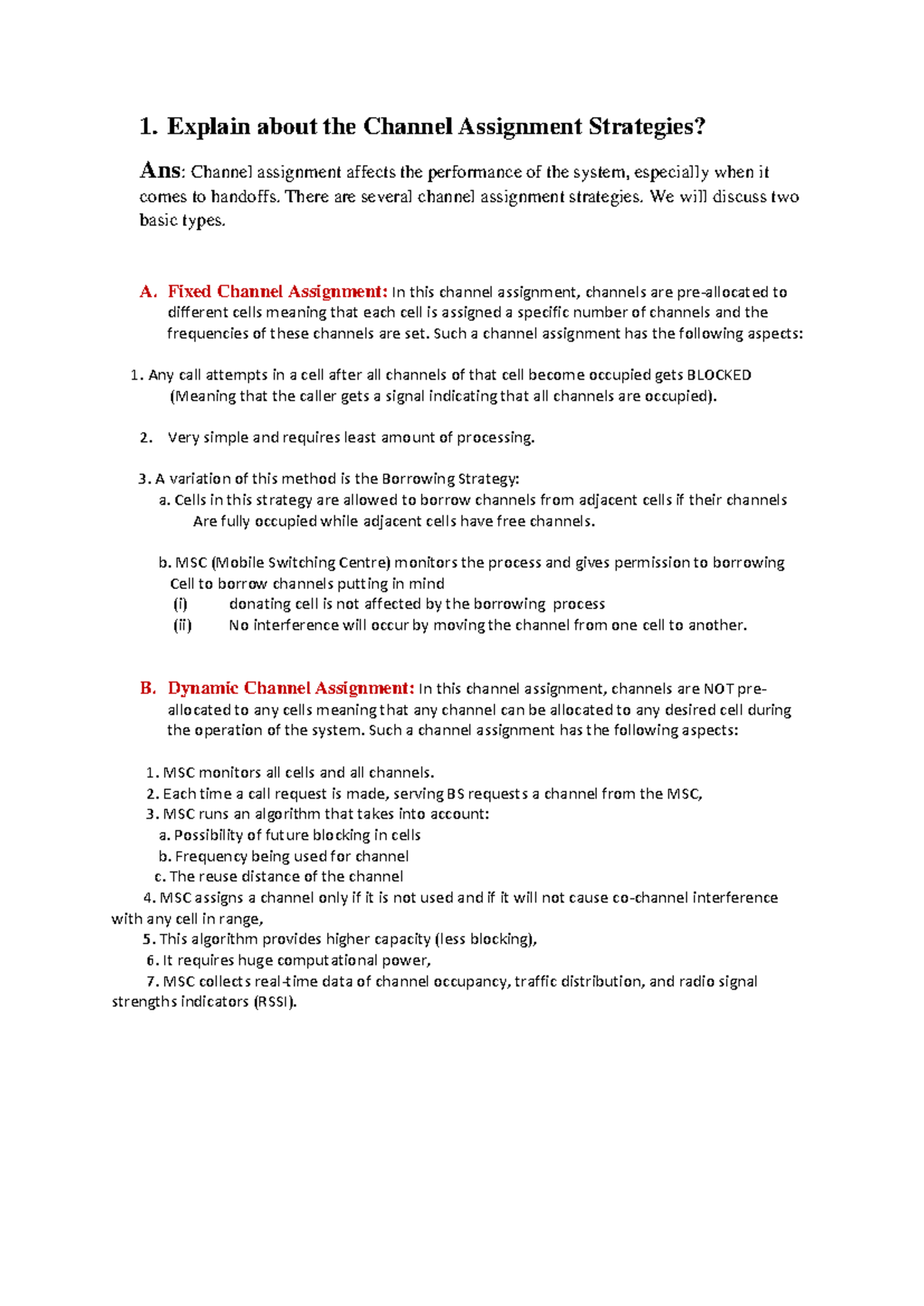 Handoff and Channel Assignment Strategies Notes (Course Code: 1) - Studocu