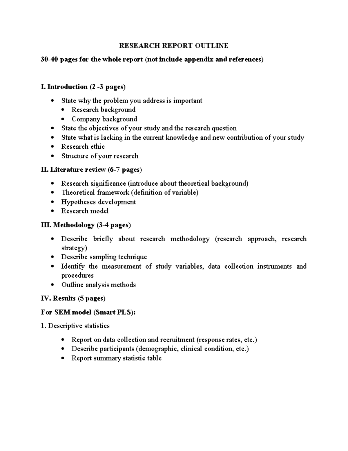 RESEARCH REPORT OUTLINE: Methodology, Results & Reflection - Studocu
