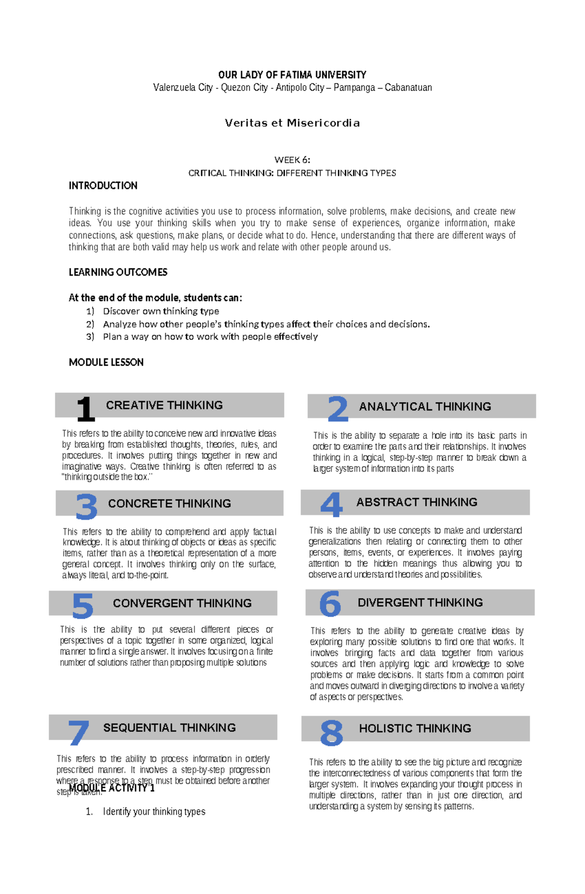 VM211 Module 6: Types of Critical Thinking (Final Exam Notes) - Studocu