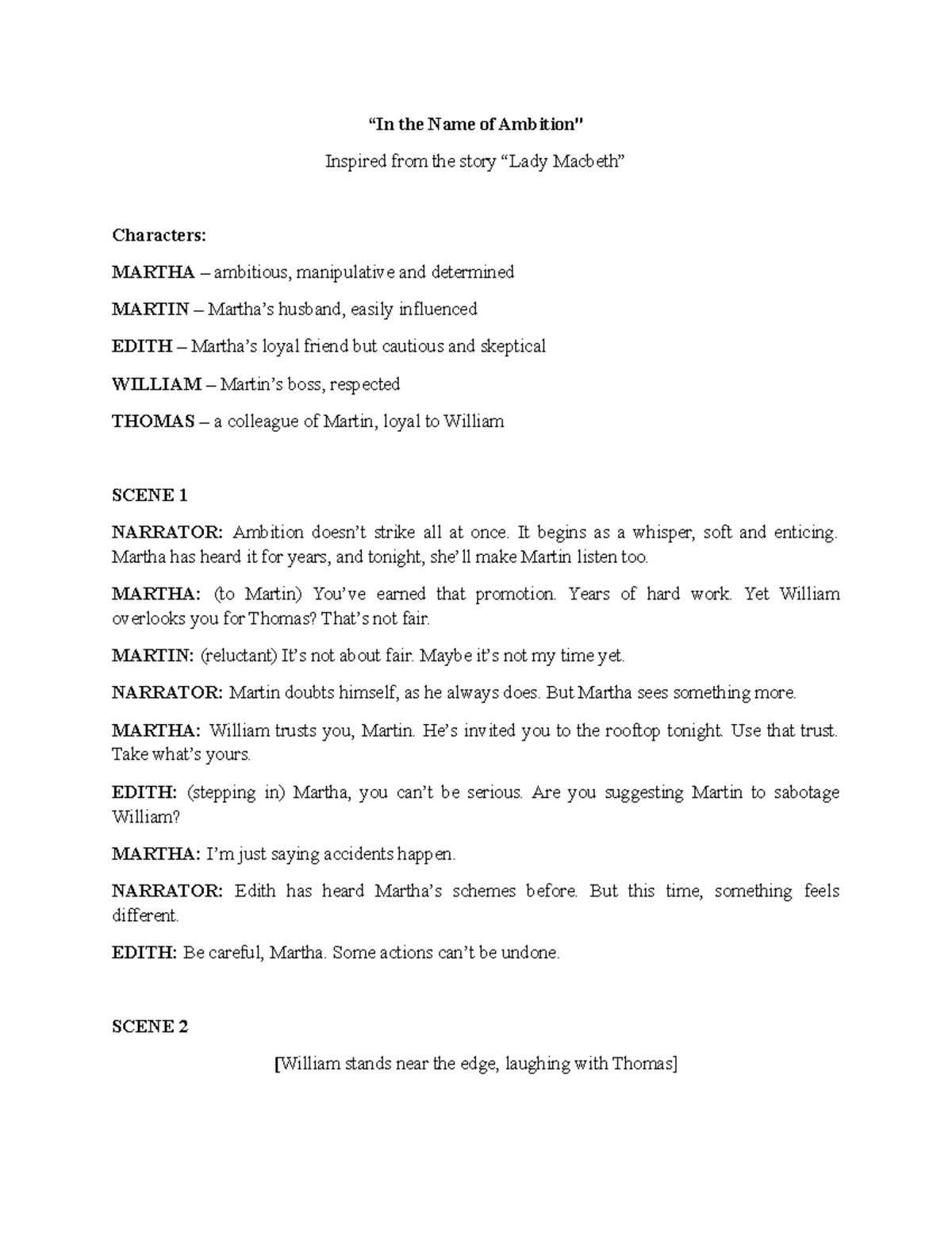 Speech Theater ARTS Script: "In the Name of Ambition" Analysis - Studocu