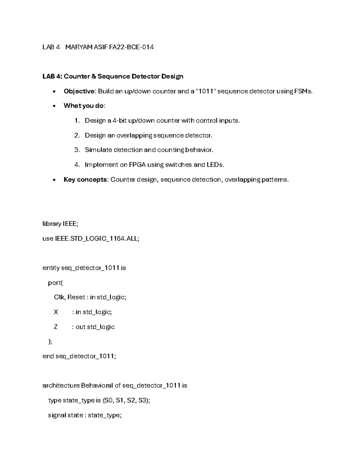LAB 4: Counter & Sequence Detector Design Notes - Studocu