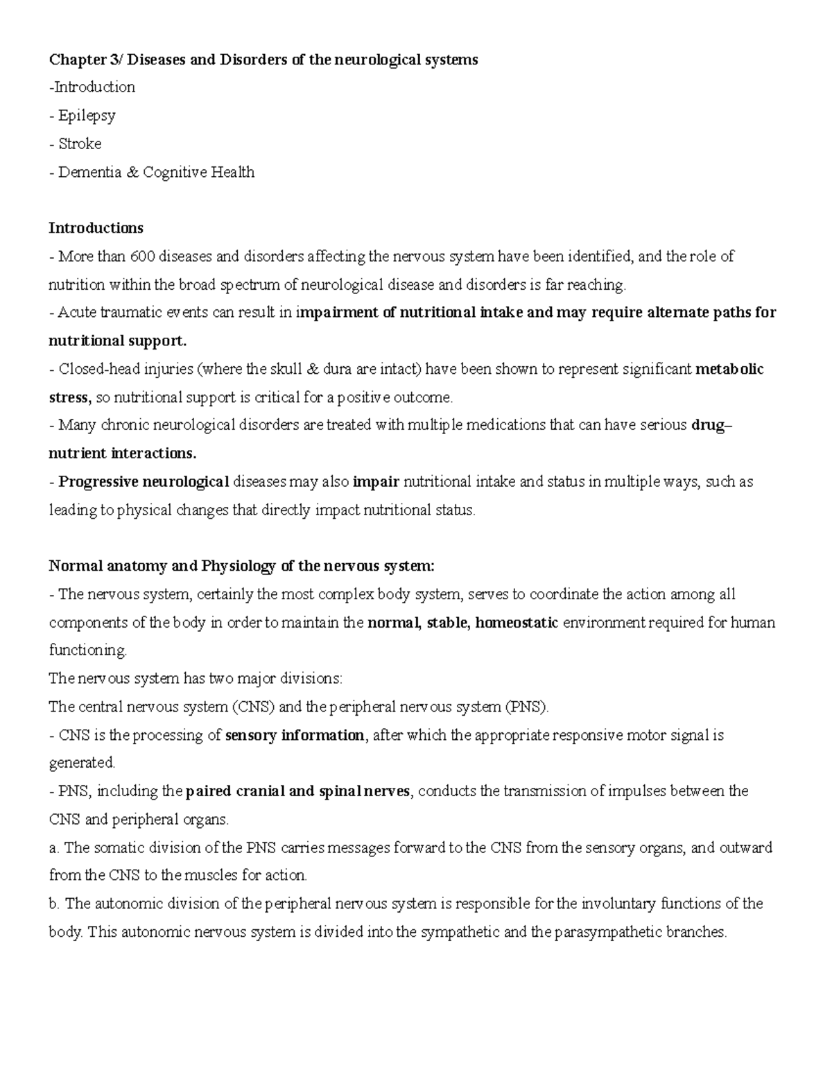 Chapter 1: Diseases and Disorders of the Neurological System (NEURO 101 ...