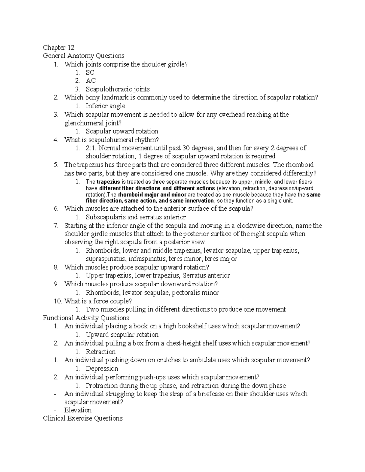 Upper Extremity Anatomy Exam Questions & Answers (Chapters 12-15) - Studocu