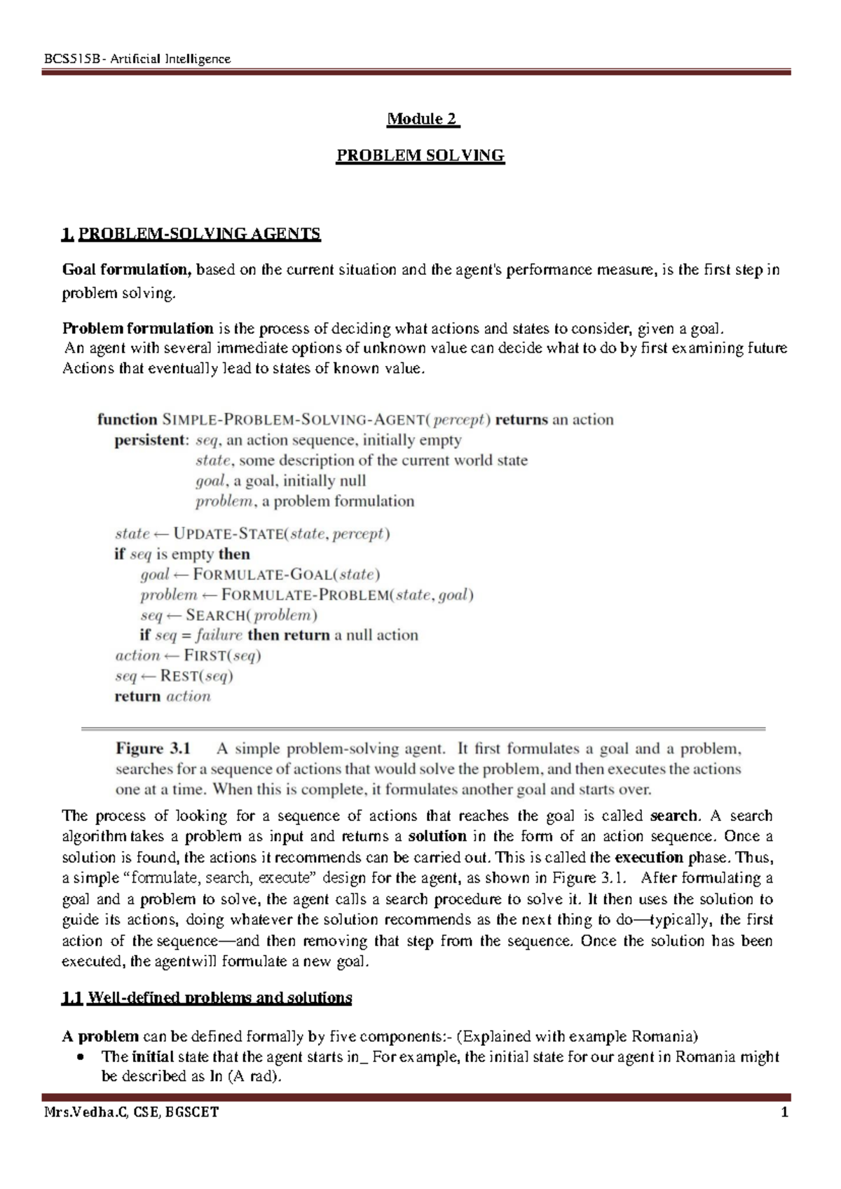 Artificial Intelligence (AI) Module 2: Problem Solving & Agents Overview - Studocu
