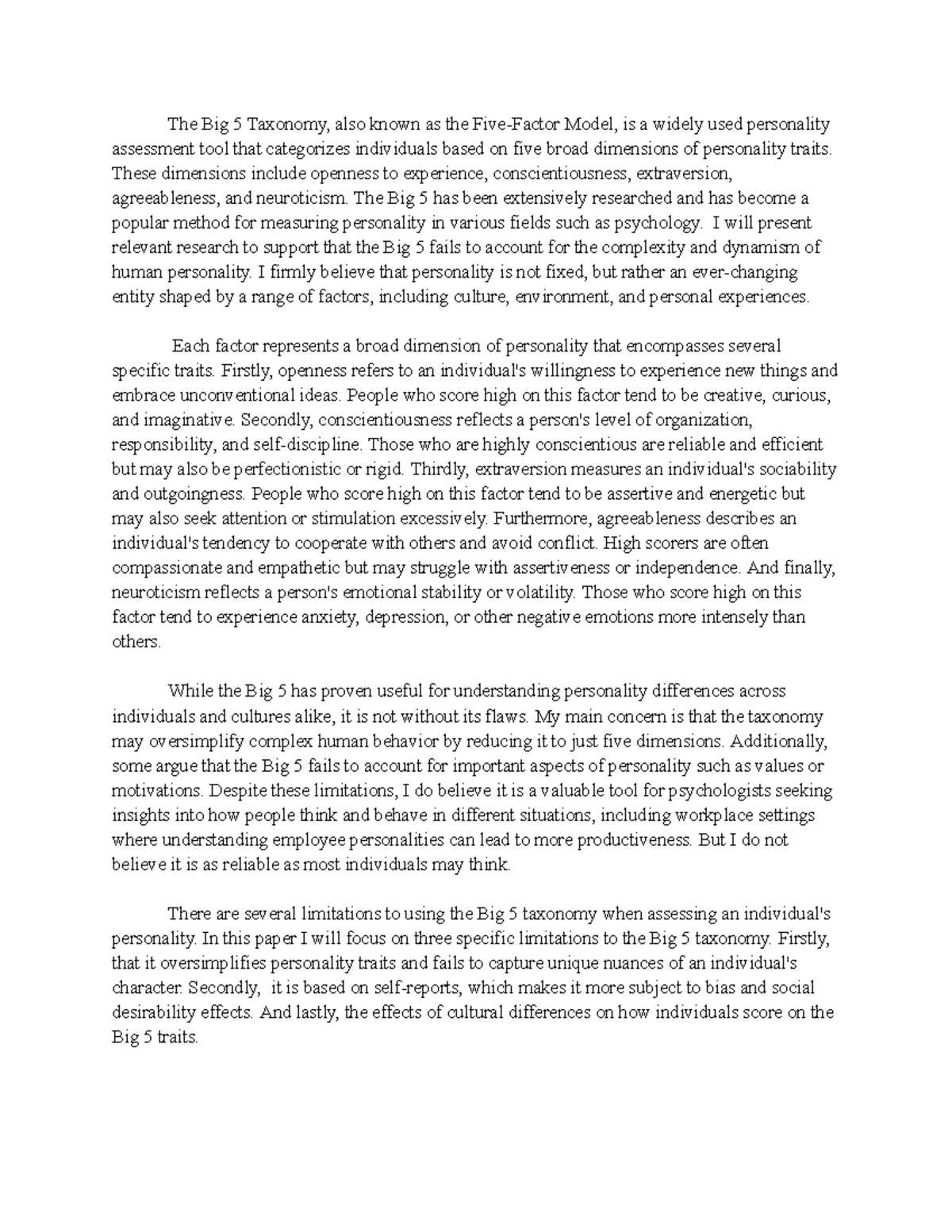 The Promise and Pitfalls of the Big 5 Taxonomy in Personality ...