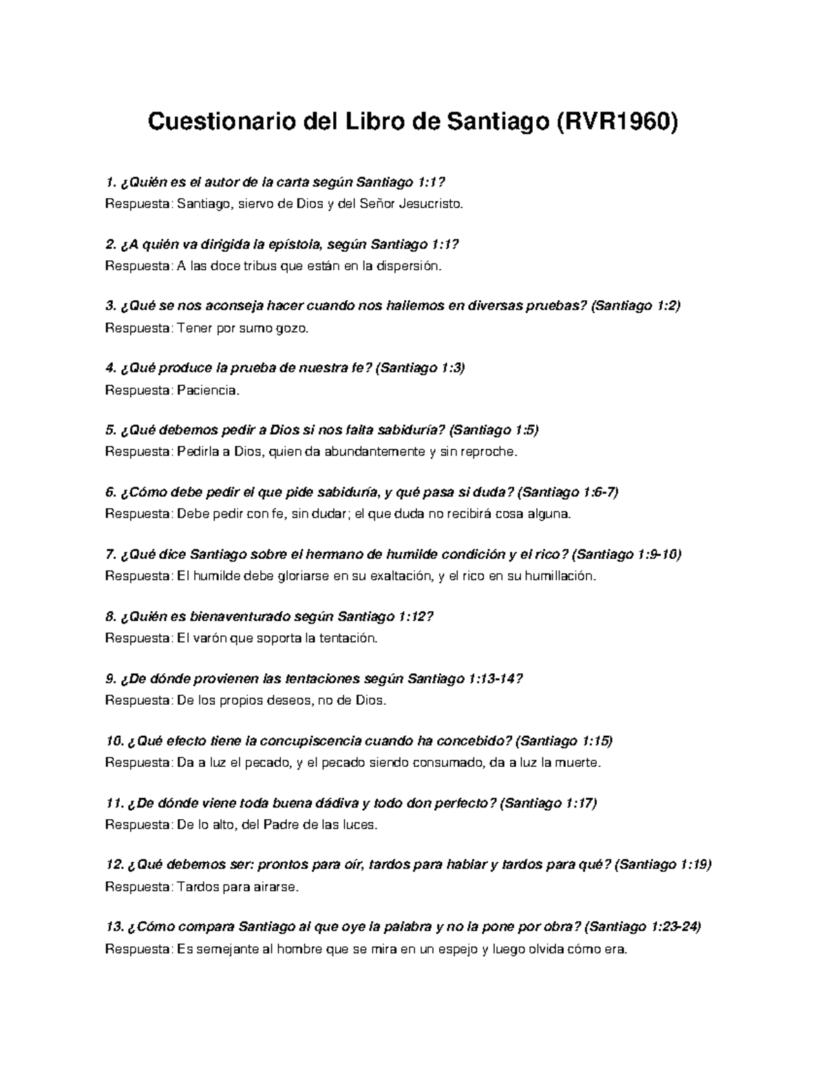Cuestionario de Preguntas sobre Santiago (RVR1960) - Studocu