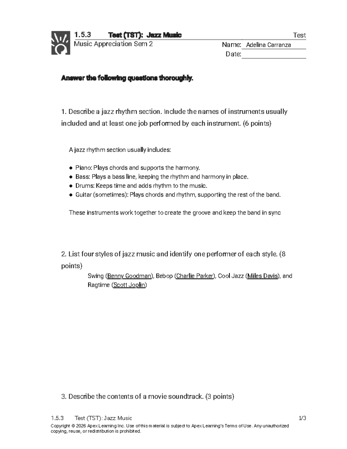 1.5.3 Test (TST): Jazz Music Appreciation Exam Guide - Studocu