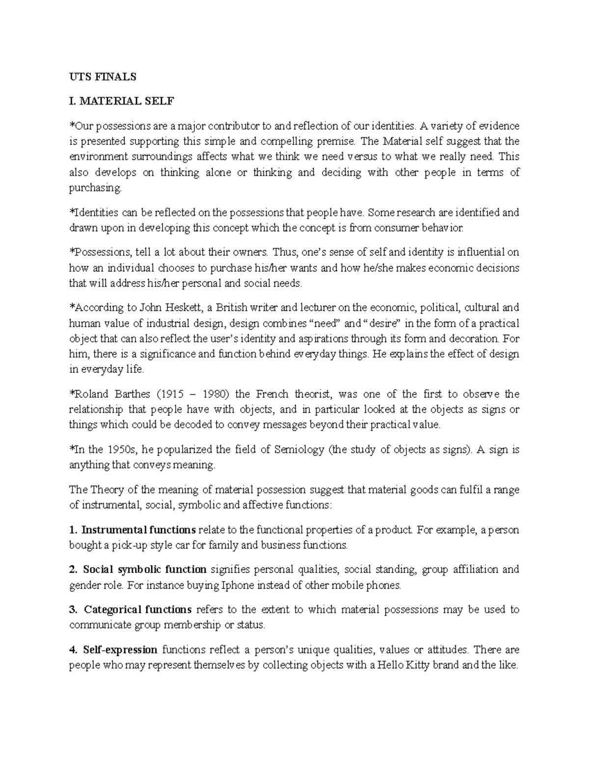 UTS FINALS: Exploring Material and Spiritual Self in Consumer Behavior ...