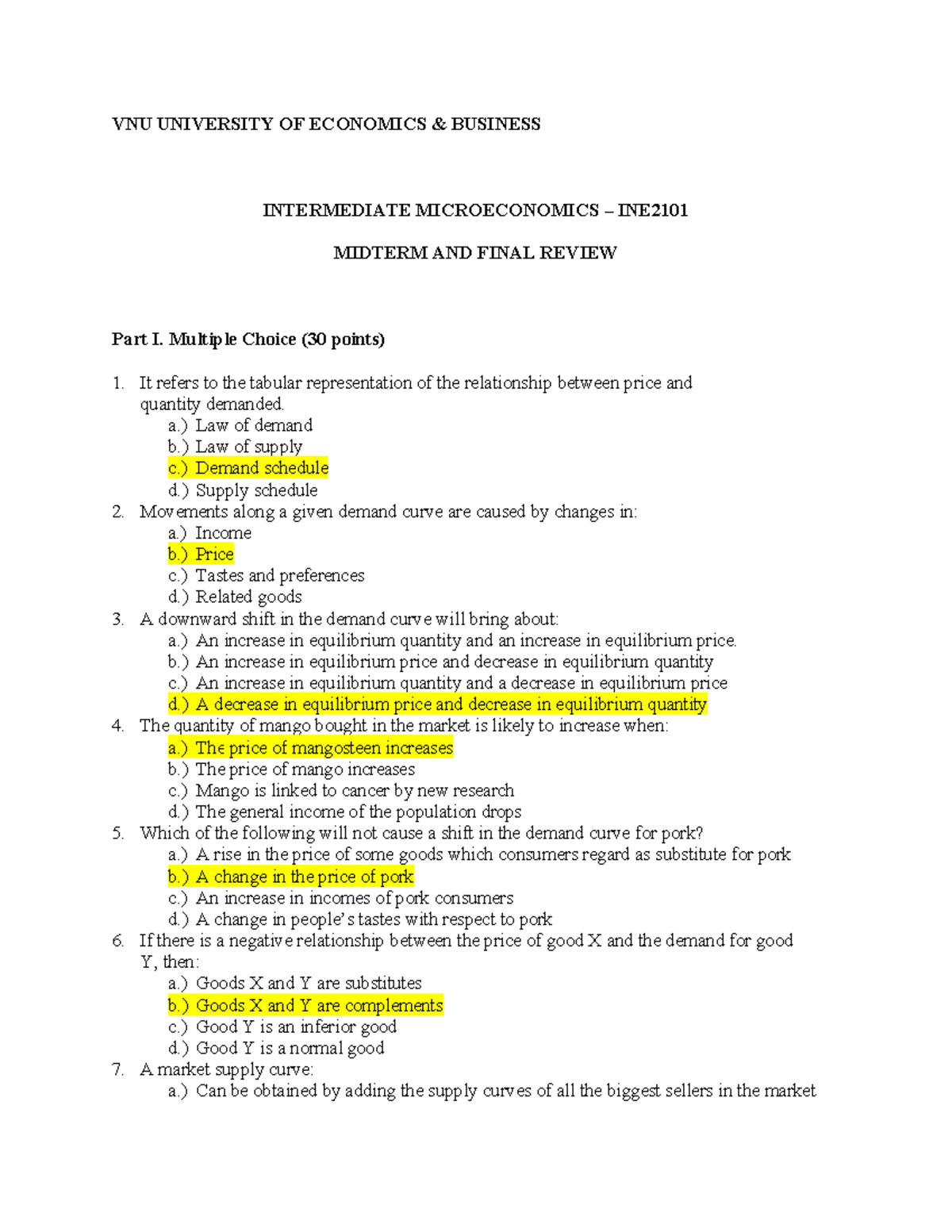 INE2101 Intermediate Microeconomics Midterm & Final Review - Studocu