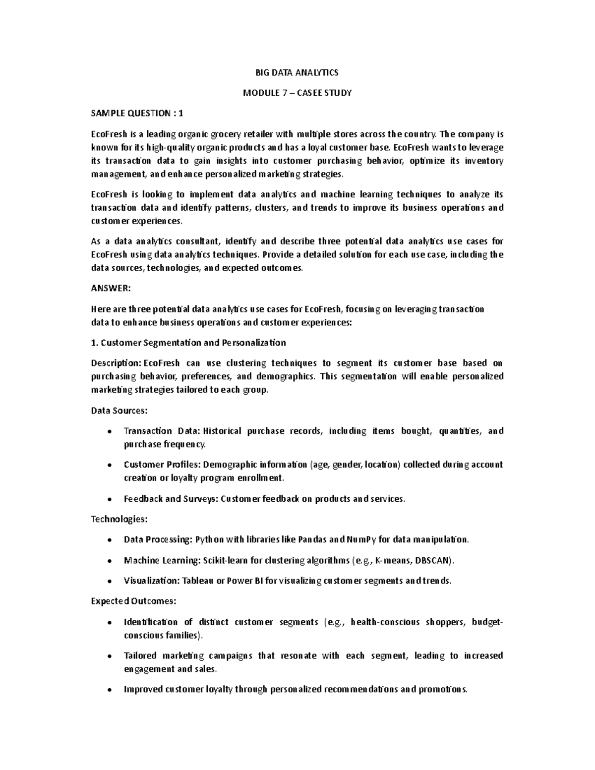 Module 7 USE CASE Samples - BIG DATA ANALYTICS MODULE 7 – CASEE STUDY ...