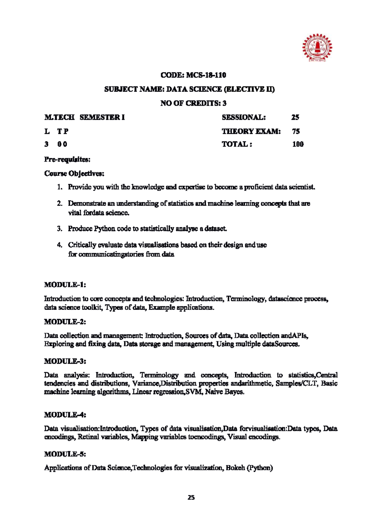 MCS-18-110 Data Science Elective II - Course Overview and Modules - Studocu