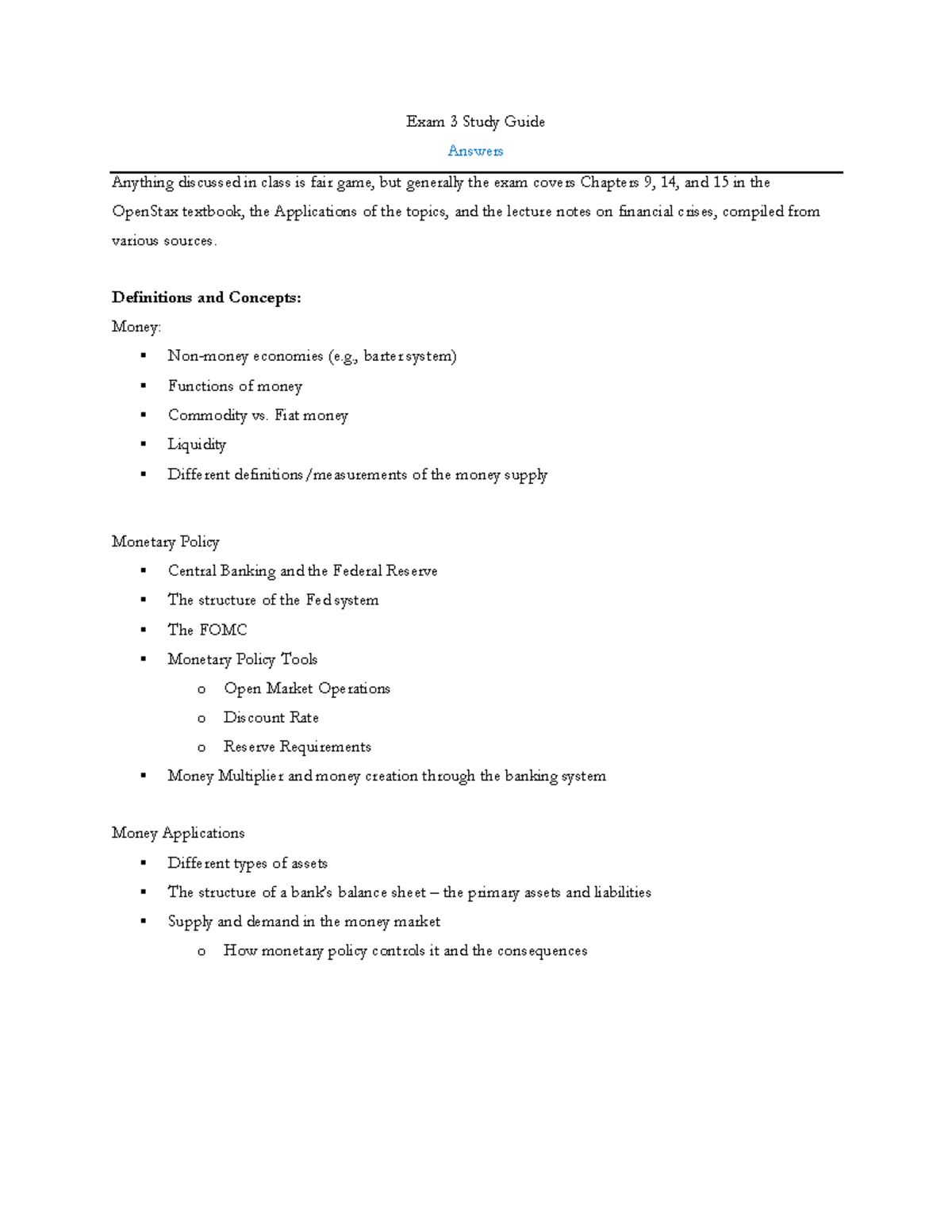 Exam 3 Study Guide: Key Concepts & Answers for Economics Course - Studocu