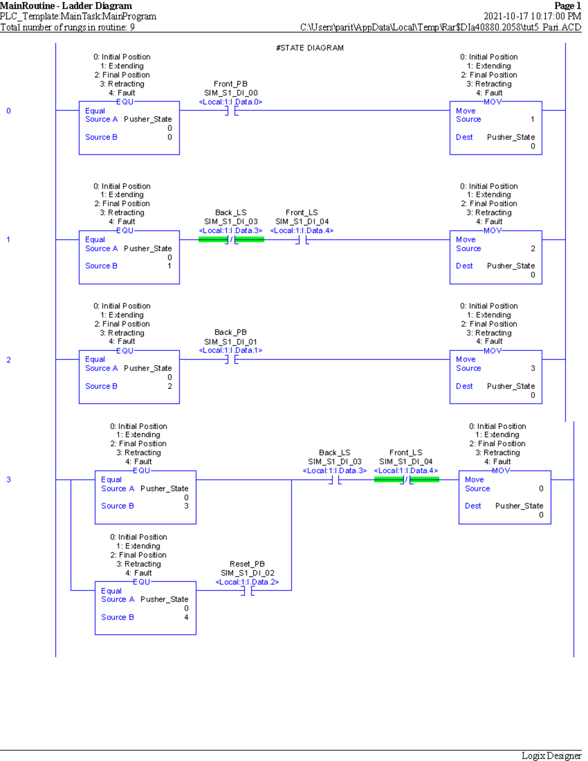 MainRoutine Ladder Diagram PLC Template: MainTask Overview - Studocu