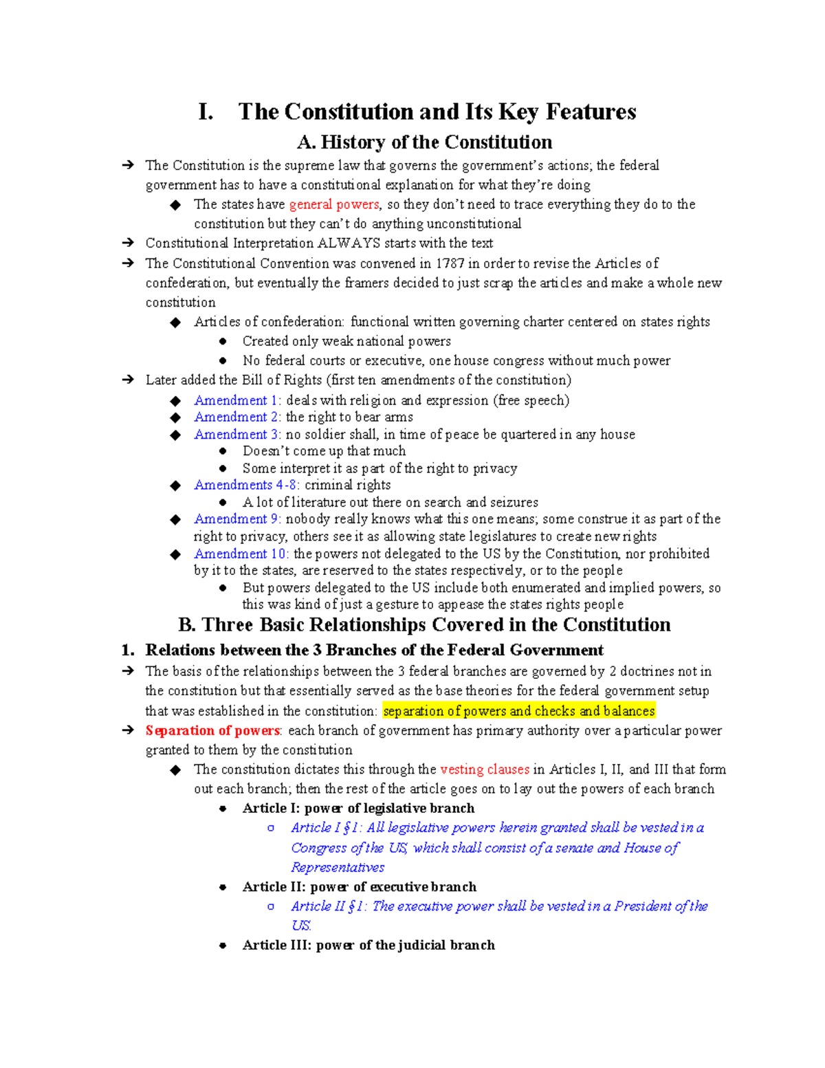 Conlaw Outline 2023: Key Features of the Constitution and Its ...