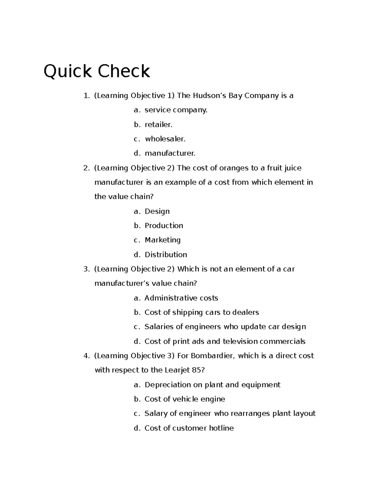 Quick Check 2 - Quick Check (Learning Objective 1) The Hudson’s Bay ...