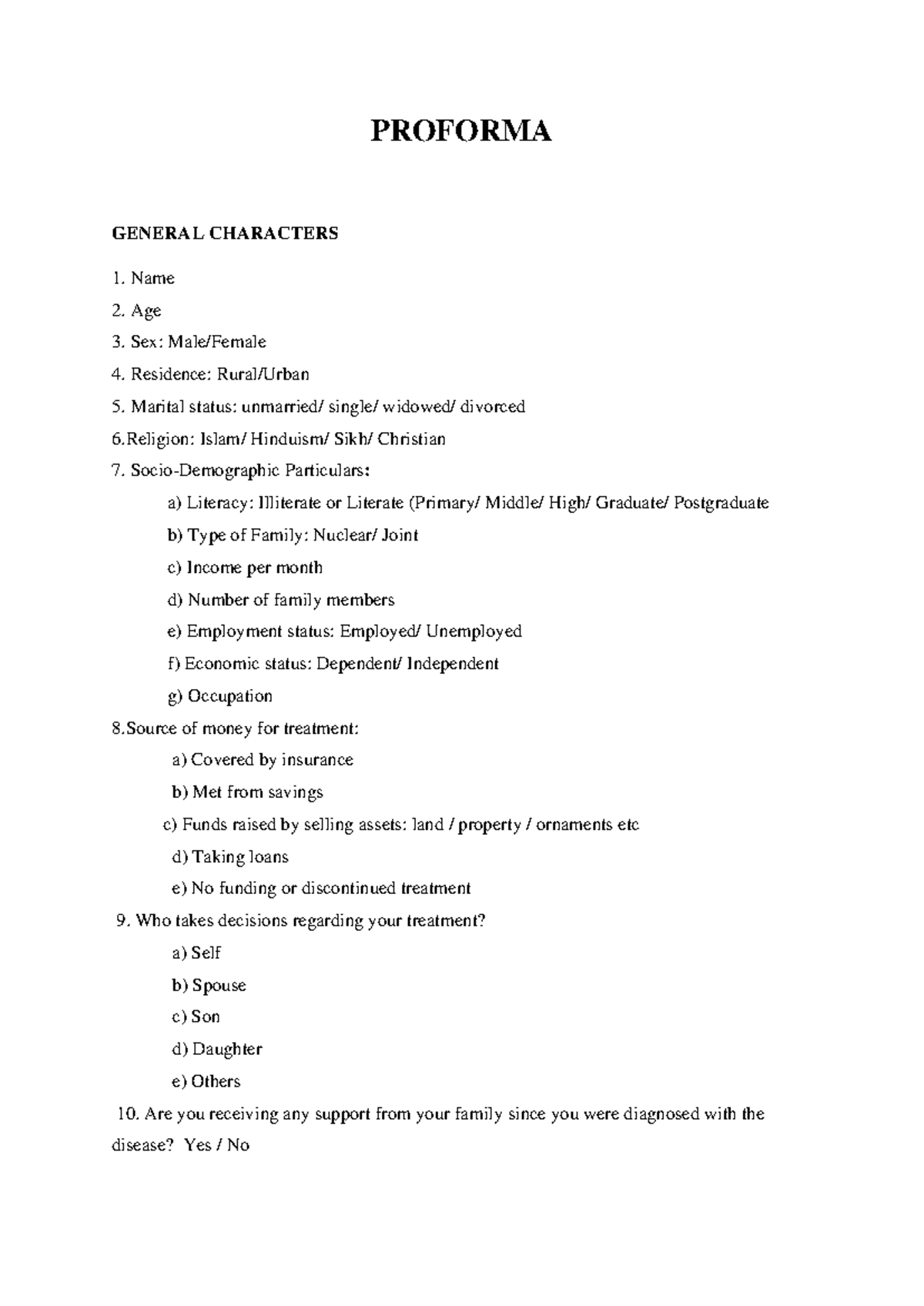 Proforma - thesis writing performa - PROFORMA GENERAL CHARACTERS Name ...