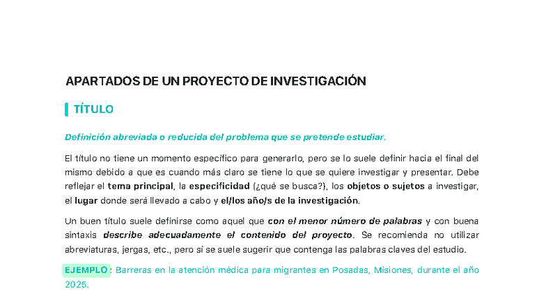 AP 2023: Apartados Clave en un Proyecto de Investigación - Studocu