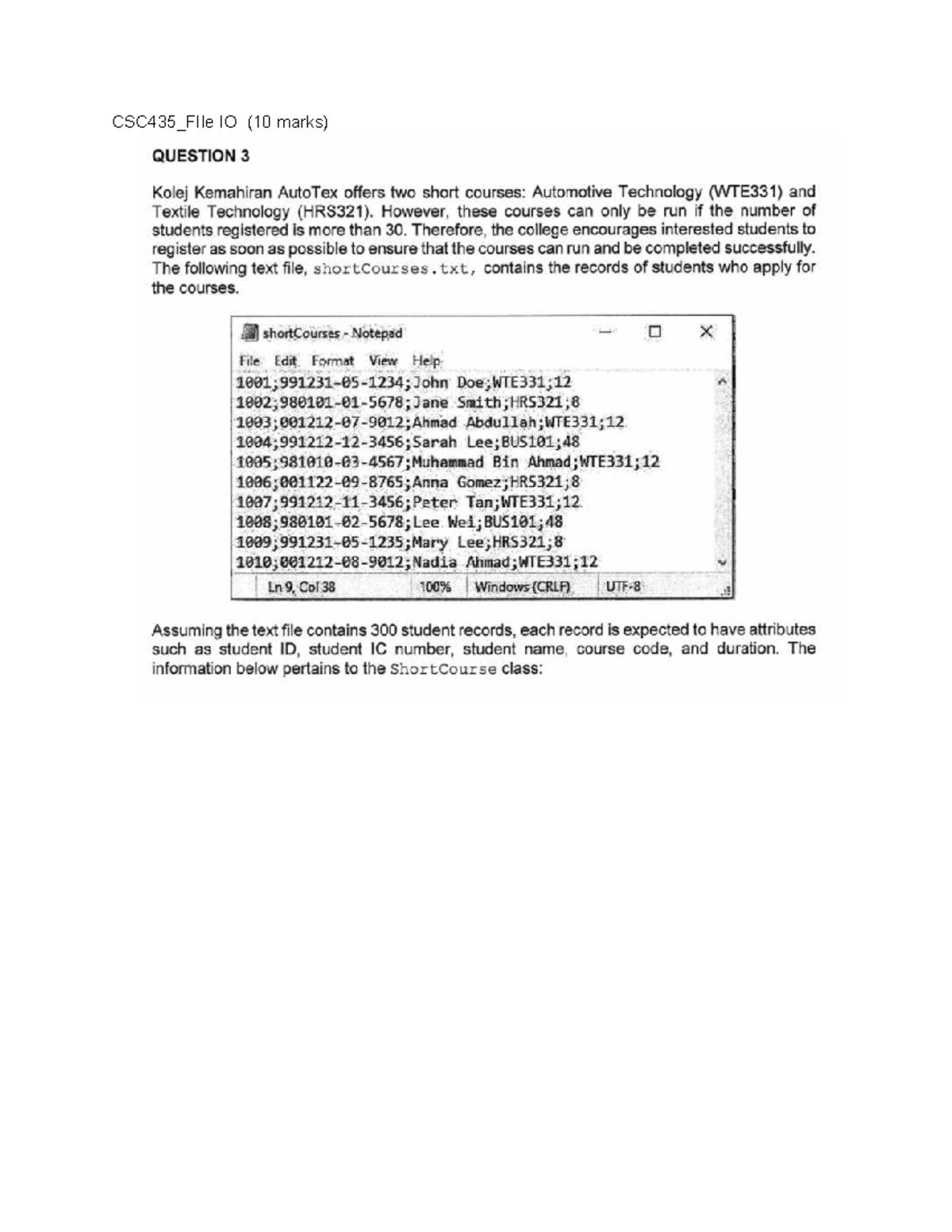CSC435_Assignment: Short Courses Registration Data Analysis - Studocu