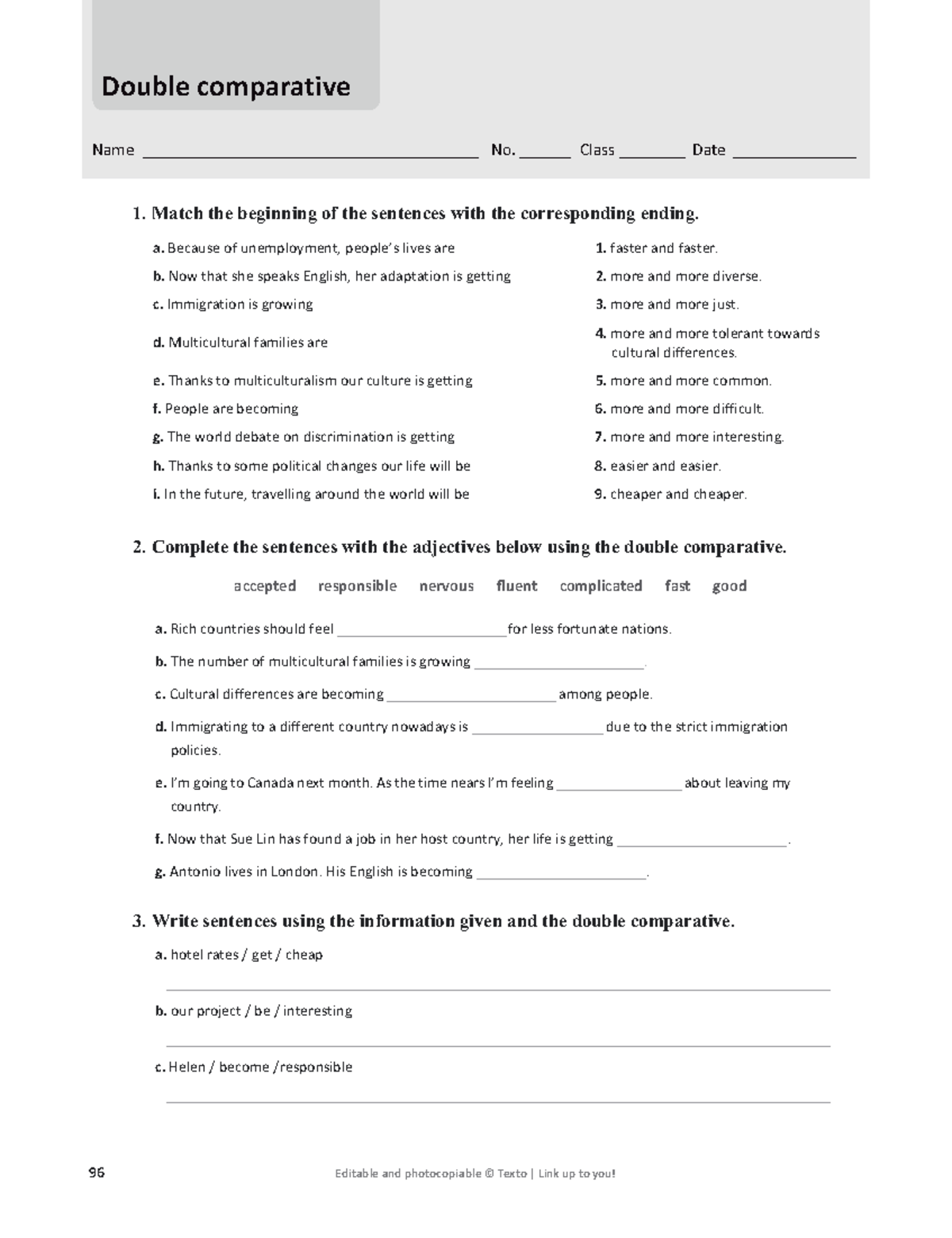 Double Comparative - Ficha prática de 11.º ano retirada do manual Link ...