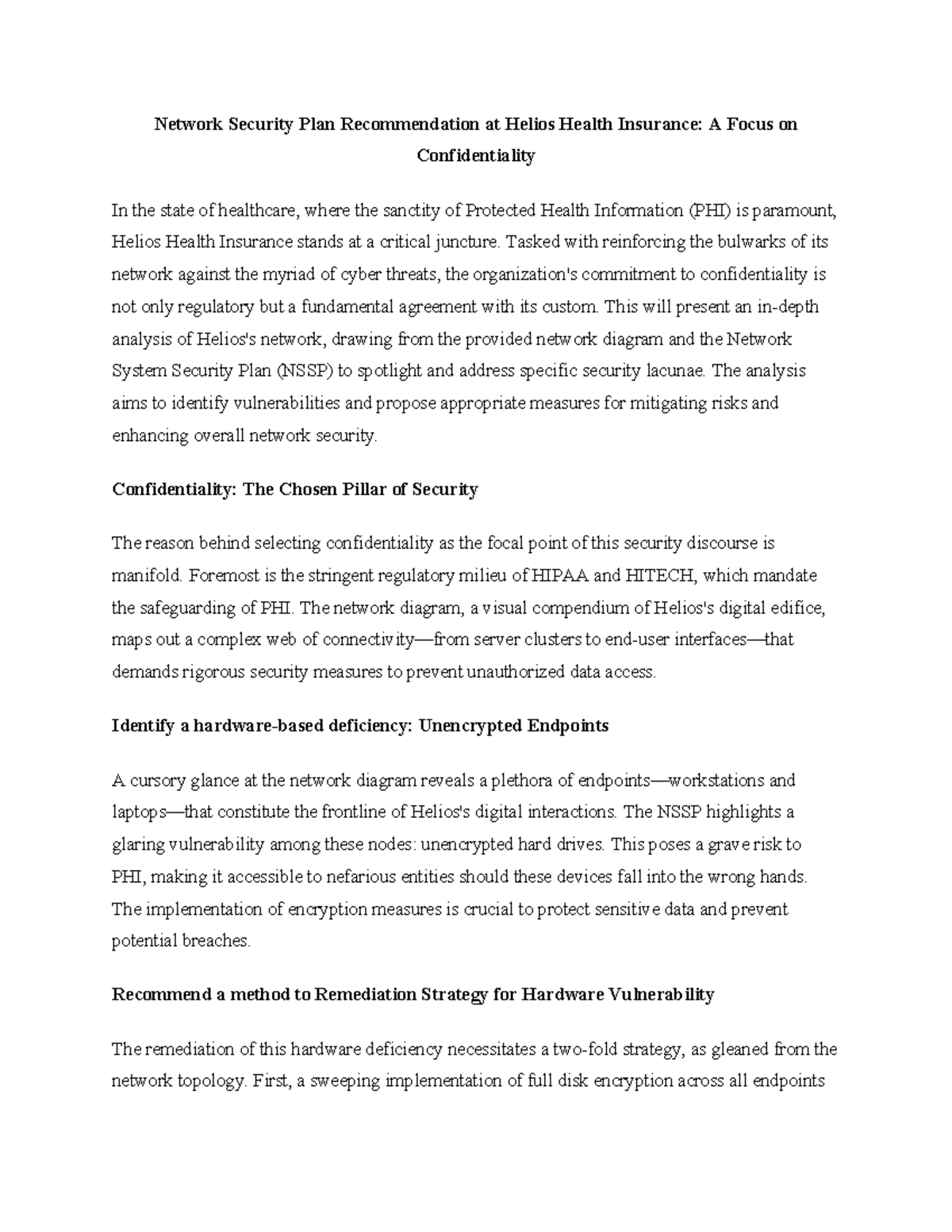 Network Security Recommendations for Helios Health Insurance - Studocu