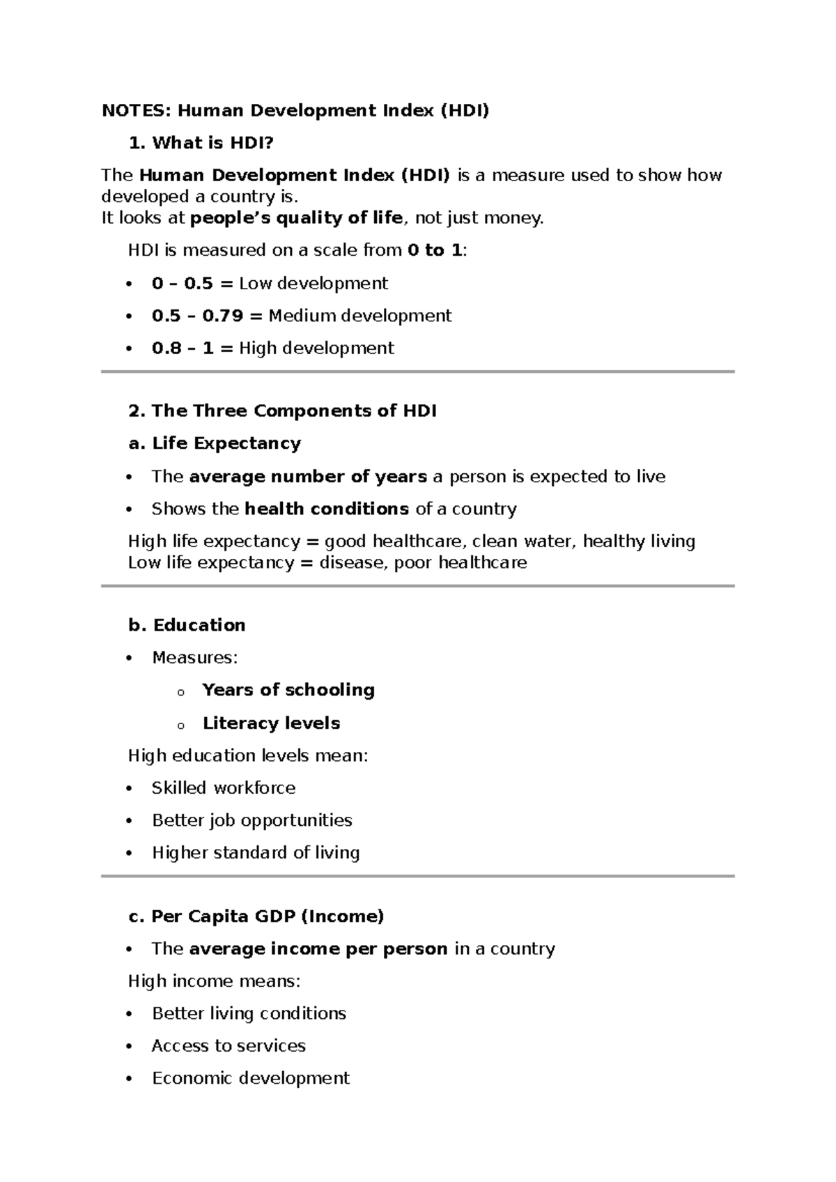 SS Geography Grade 9: Understanding Human Development Index (HDI) - Studocu