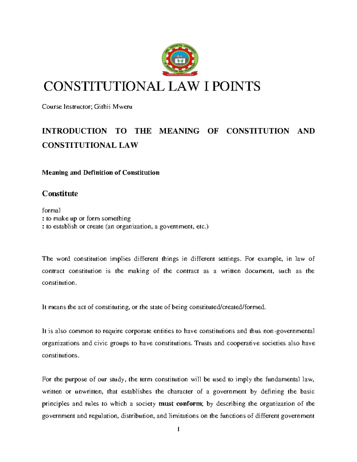 Constitutional Law I Points: Understanding the Constitution's Meaning ...