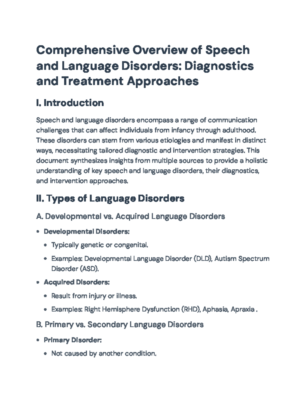 Comprehensive Overview of Speech and Language Disorders (SLD 101 ...