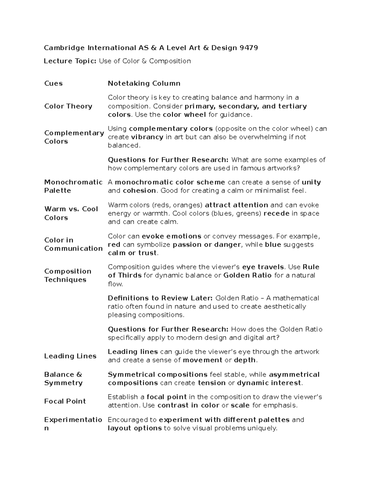 Cambridge International AS A Level Art Design 9479 Lecture: Color ...