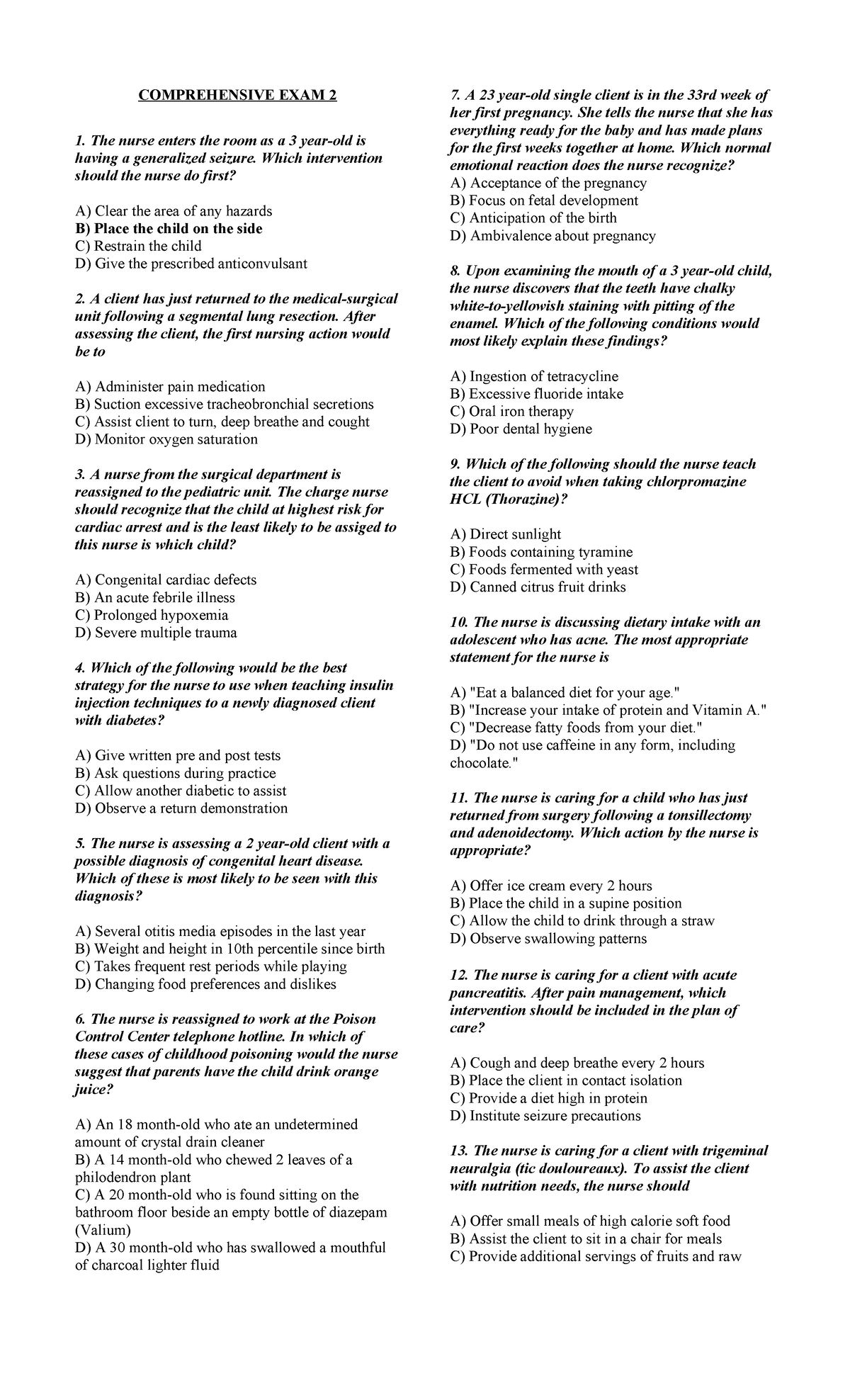 Comprehensive Nursing Exam 2: Key Questions and Answers - Studocu