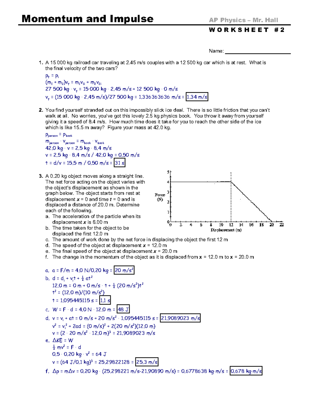 Momentum and Impulse AP Physics - Worksheet 2 Key - Studocu