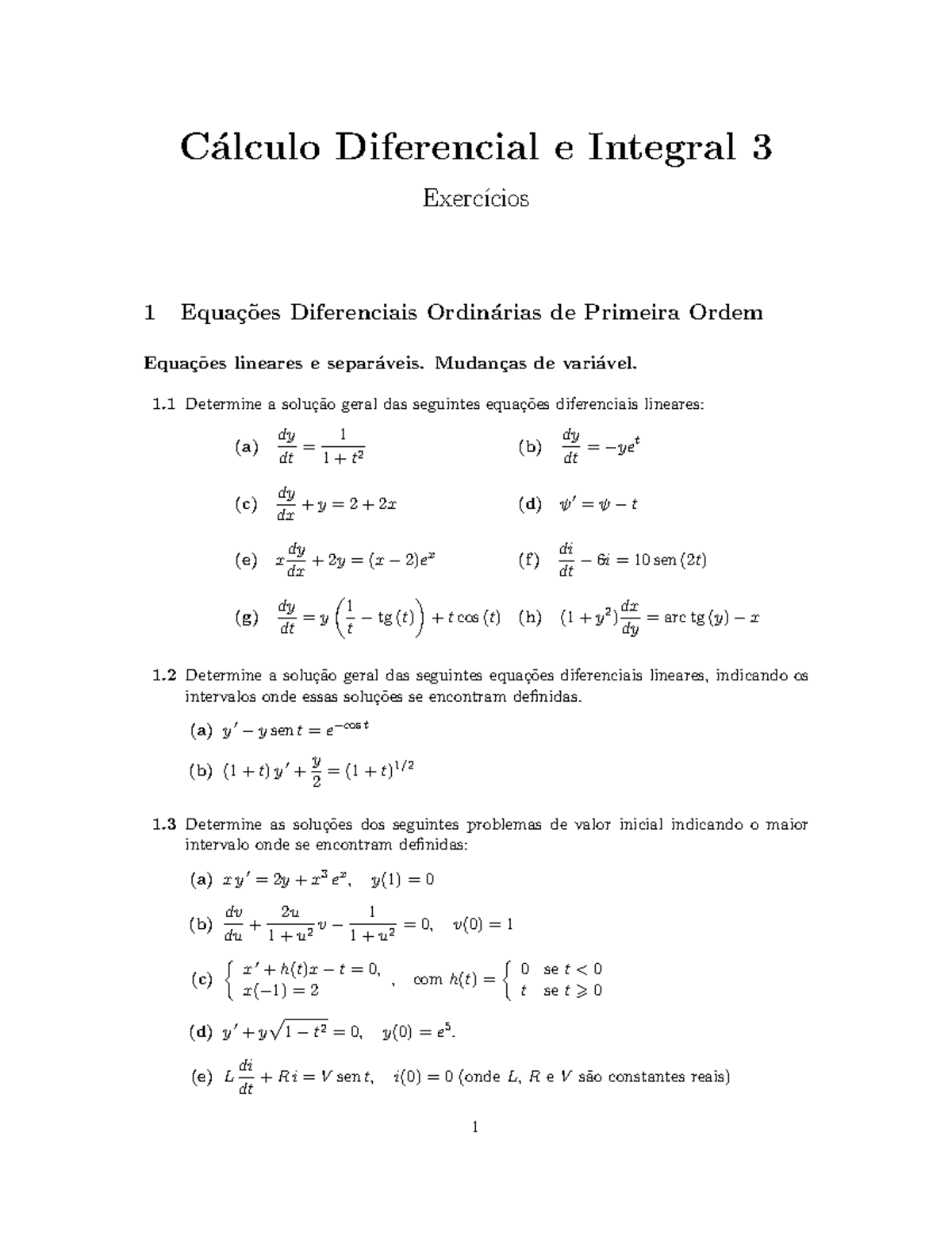 Exercicios-2 - EXERCICIOS CALCULO - C ́alculo Diferencial e Integral 3 ...