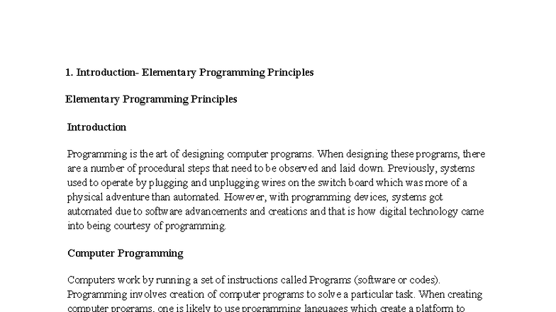 Programming 101: Study Notes on Elementary Principles - Studocu