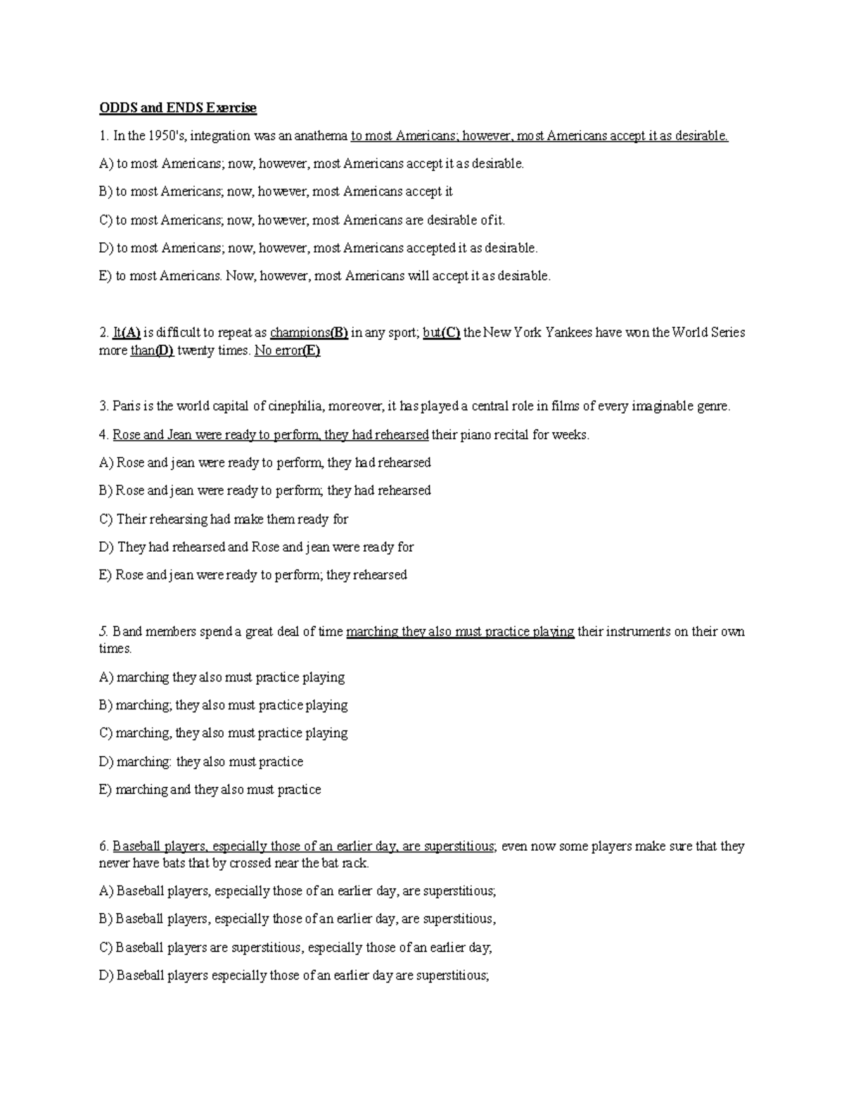 ODDS and ENDS Exercise - NUST Entry Test Practice Materials - Studocu