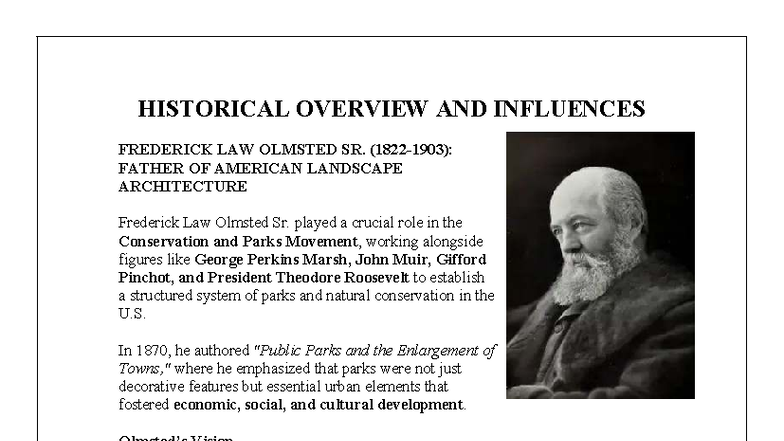 HIST 101: Historical Overview and Influences of Frederick Law Olmsted ...