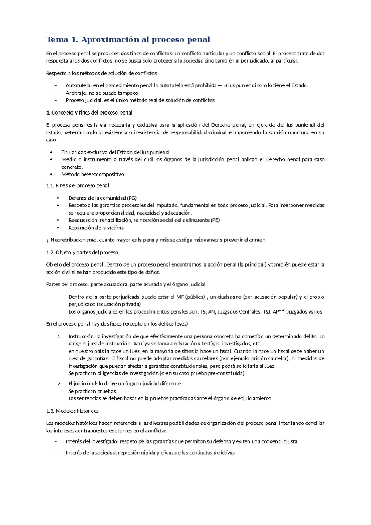 Tema 1 y 2: Introducción al Proceso Penal - Apuntes de Clase - Studocu