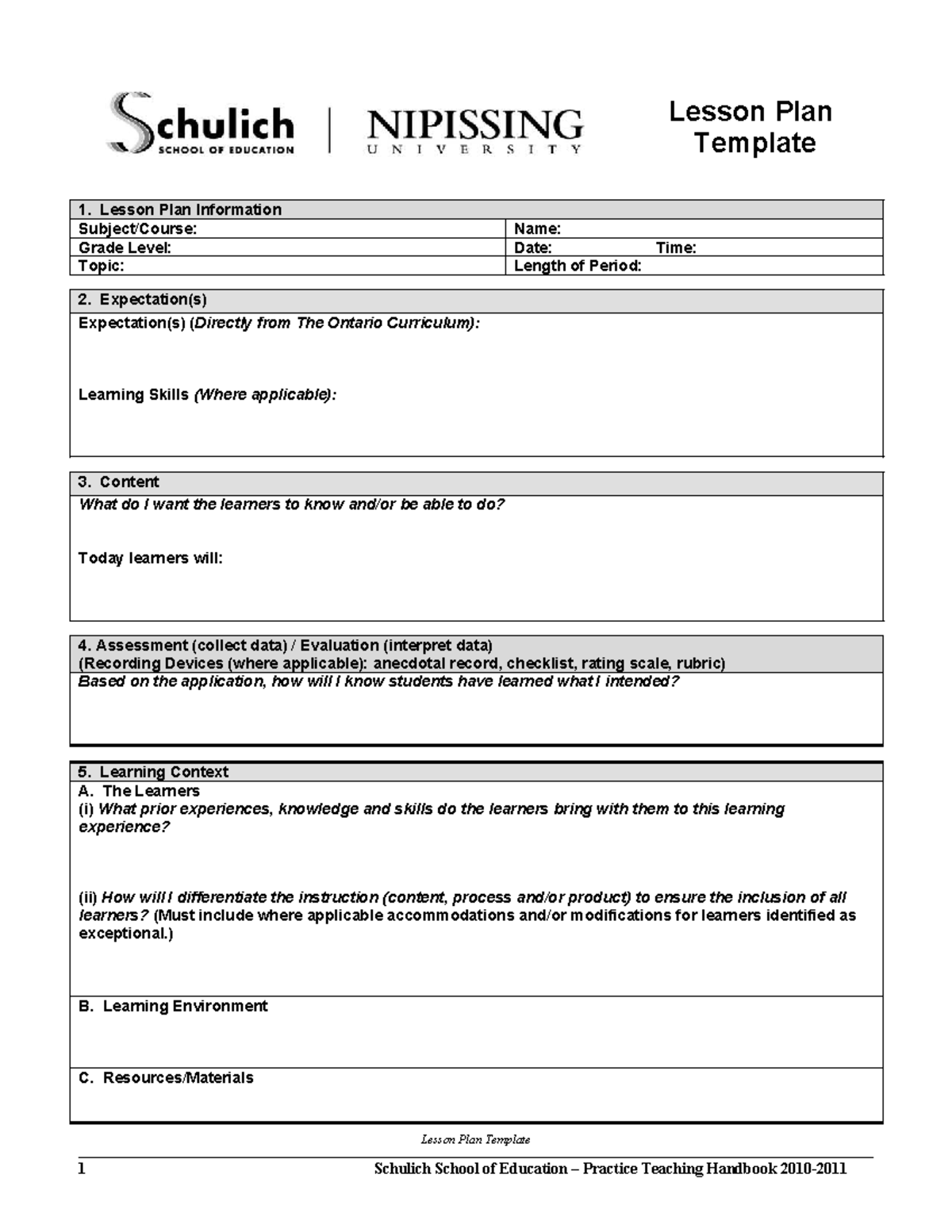 Detailed Lesson Plan Template for Ongoing Evaluation and Reflection ...