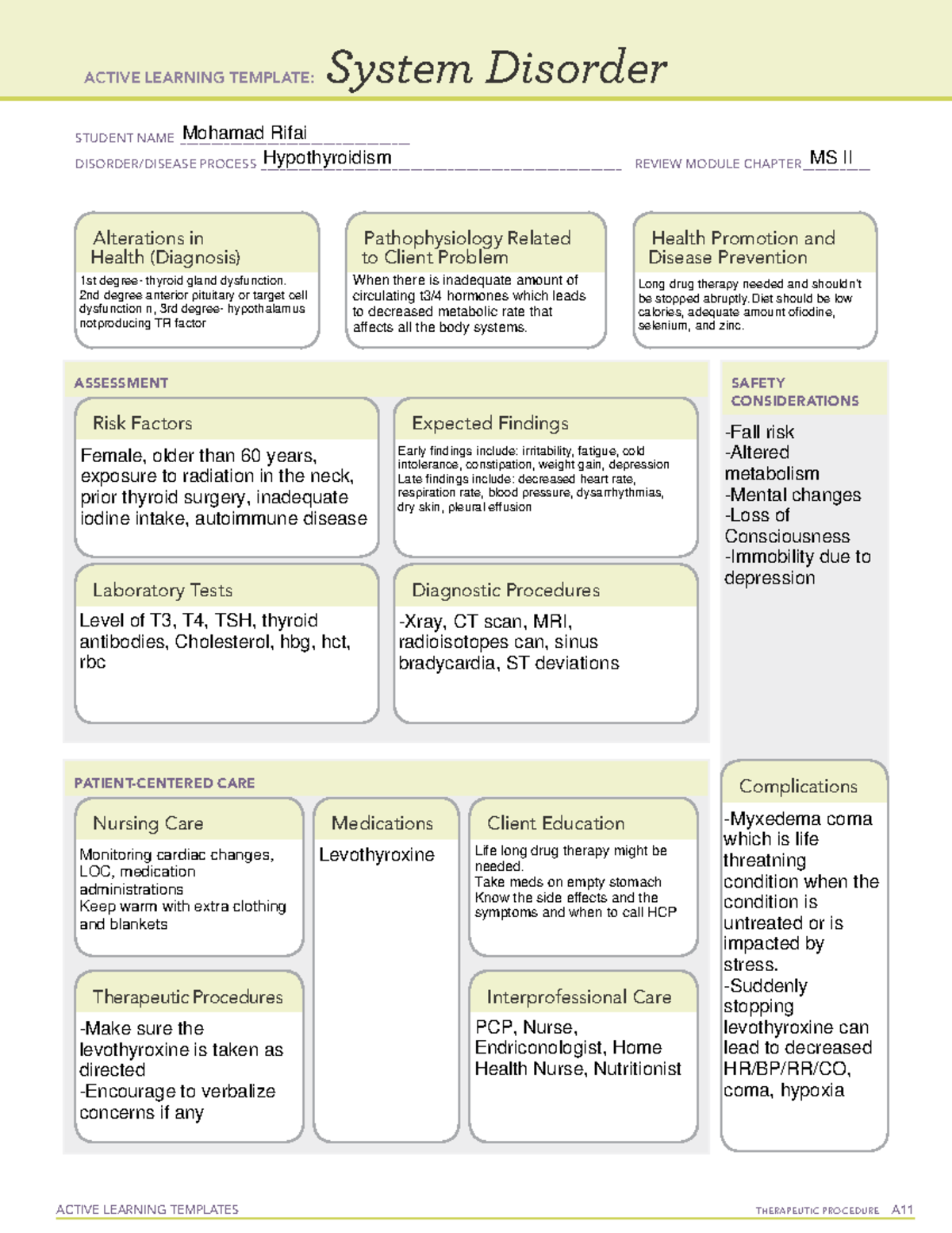 Active Learning Template: Hypothyroidism - MS II Therapeutic Procedures ...