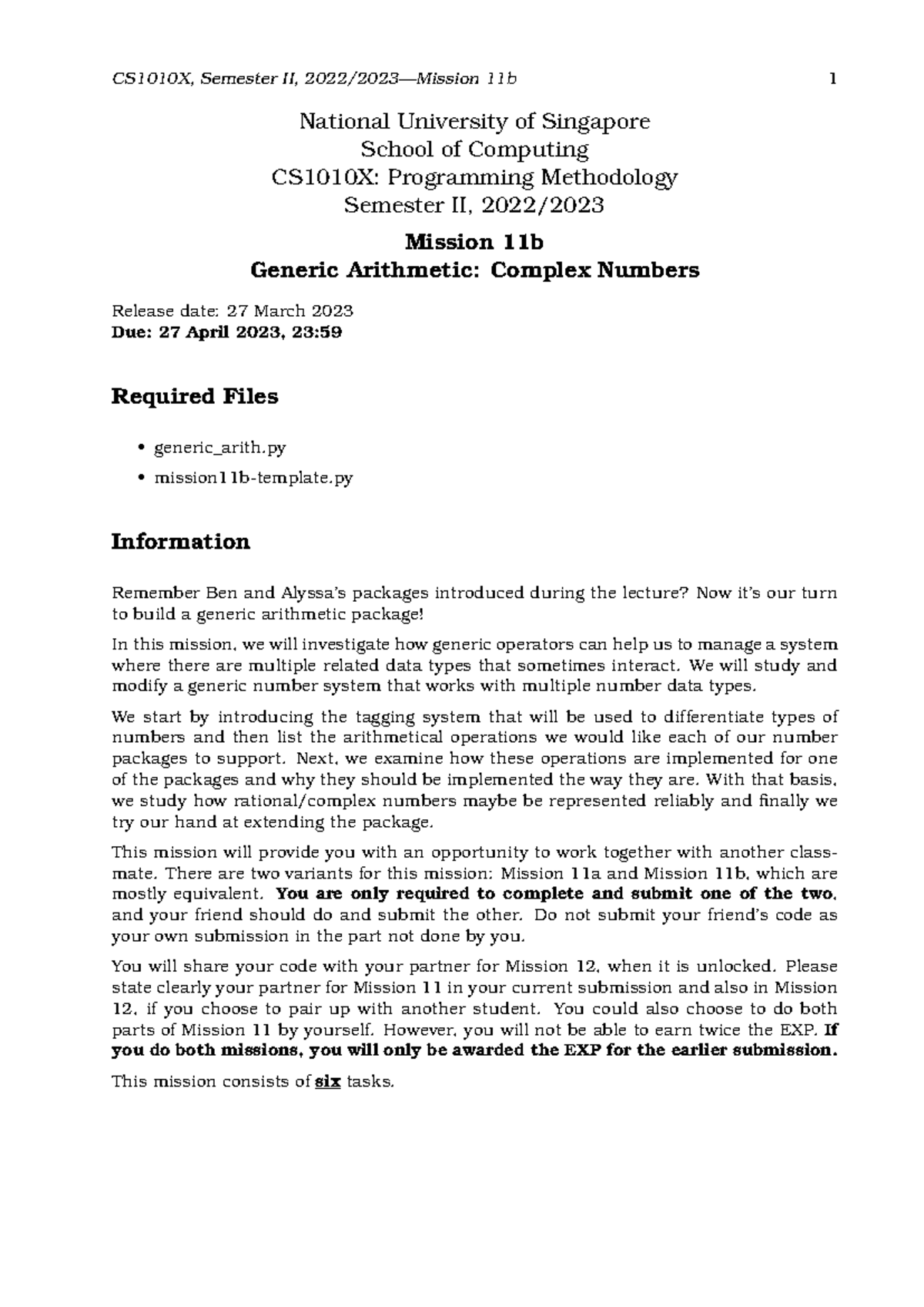 Mission 11b - nil - National University of Singapore School of Computing CS1010X: Programming ...