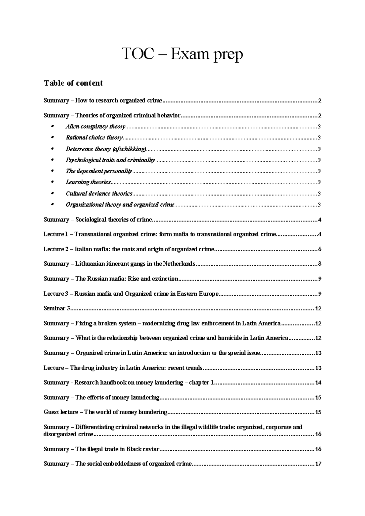 TOC 2023 Exam Prep: Organized Crime Research & Theories Summary - Studeersnel