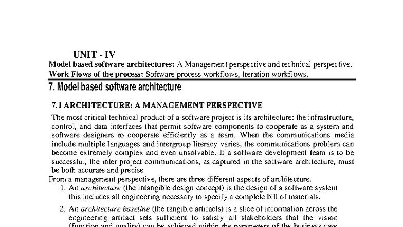MVR CSE Unit IV: Model-Based Software Architectures Overview - Studocu