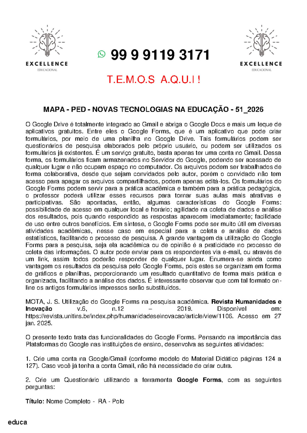 Utilização do Google Forms na Educação - T.E.M.O.S 51_2026 - Studocu