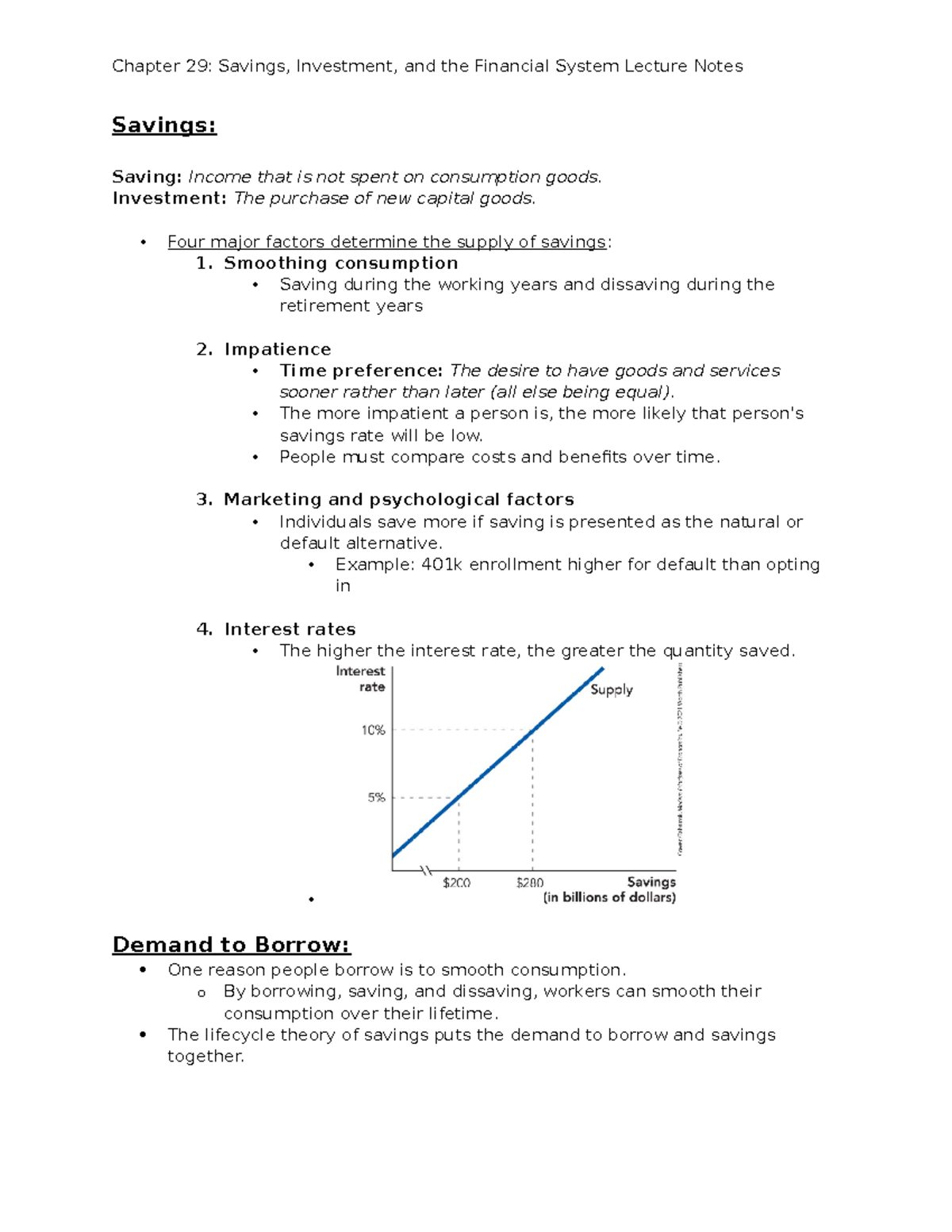 Chapter 29: Savings, Investment, and Financial System Lecture Notes ...