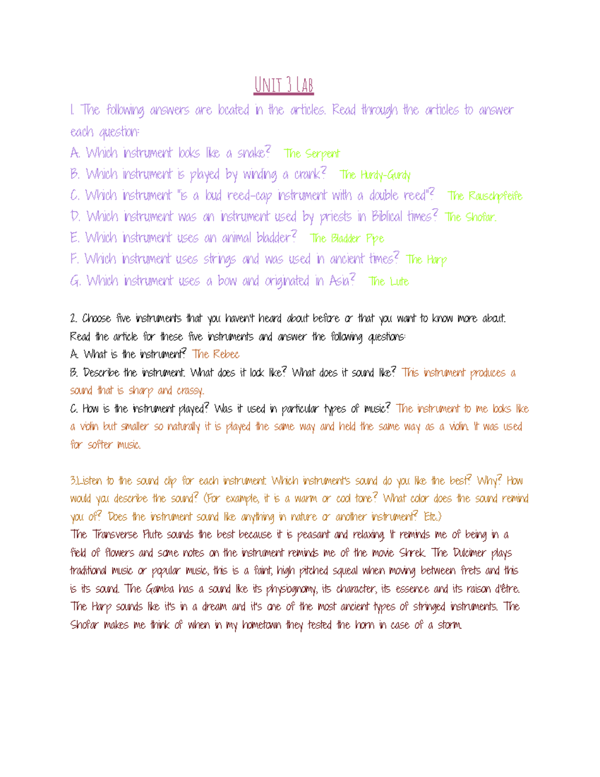 Unit 3 Lab - Assignment - Unit 3 Lab 1. The following answers are ...