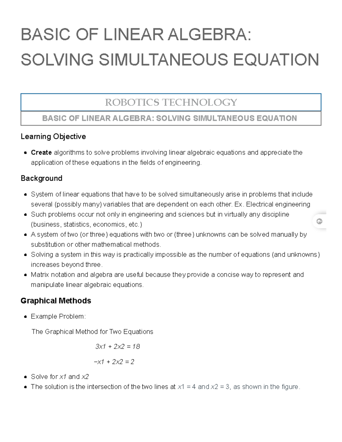 Basic OF Linear Algebra Solving Simultaneous Equation ECEN-E6 Robotics ...