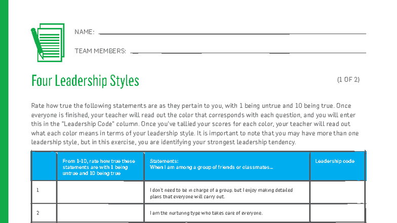 Leadership Style Assessment Worksheet (WE Service Program) - Studocu