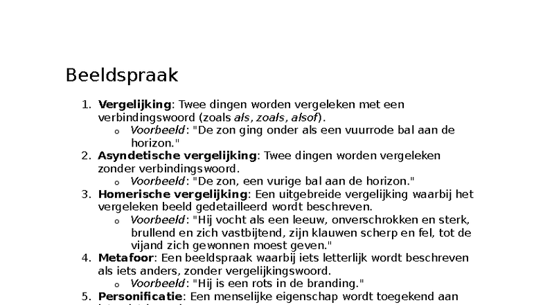 Nederlands Toets: Beeldspraak en Stijlmiddelen Uitleg en Voorbeelden ...